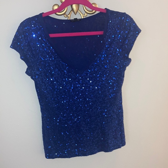 Express | Tops | Blue Express Sequin Top | Poshmark